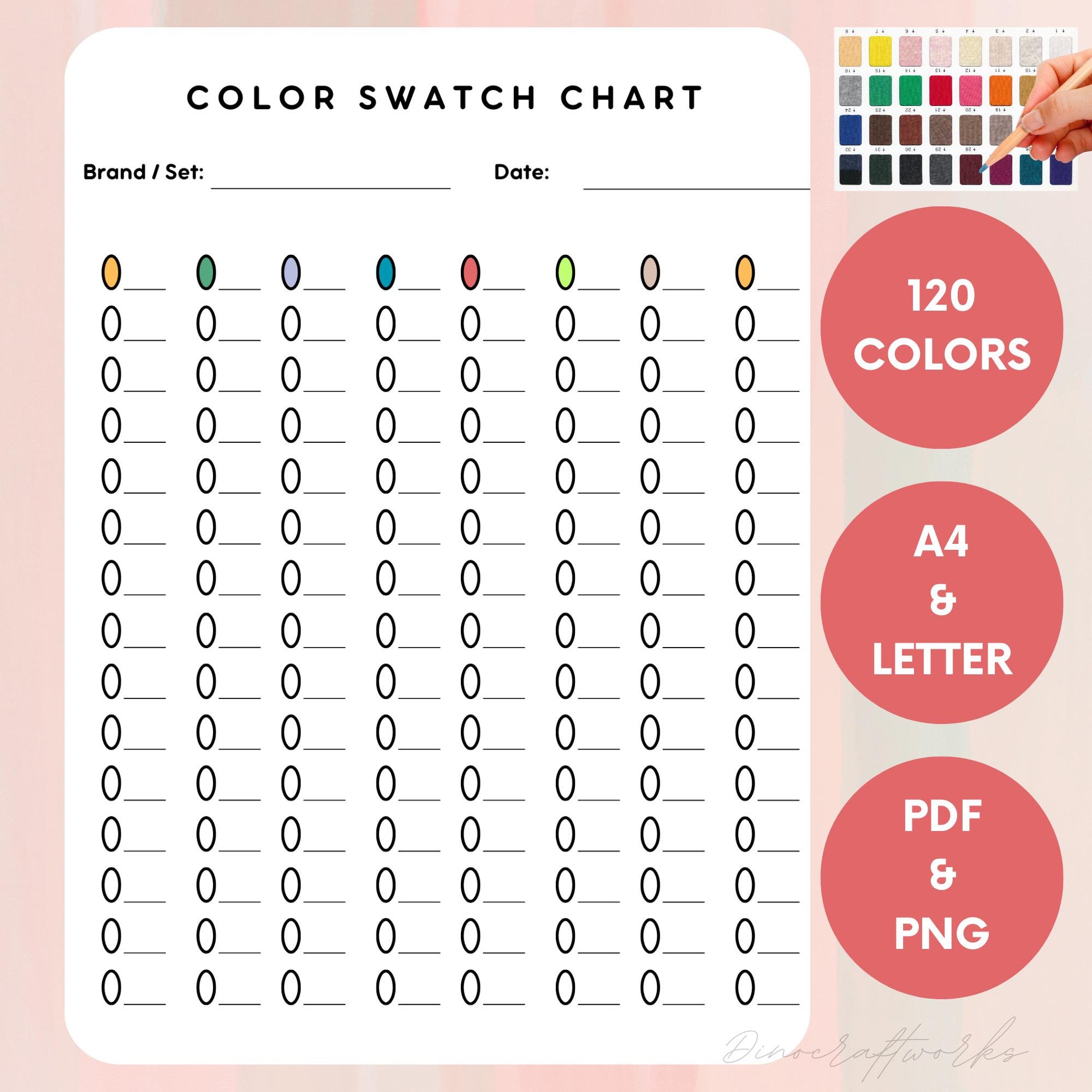 Color Swatch Card Template: 120 Colors, Printable (PDF) - Etsy