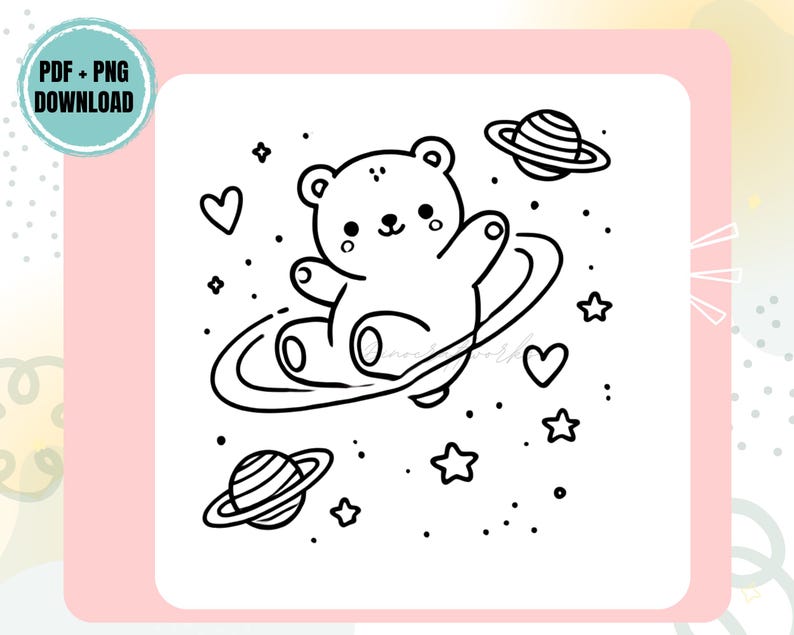 Coloring, Bear Coloring, Digital Coloring Book, Kawaii Cozy Coloring ...