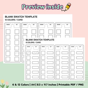 Printable Color Swatch Card: 6 & 12 Color Templates (PDF) - Etsy