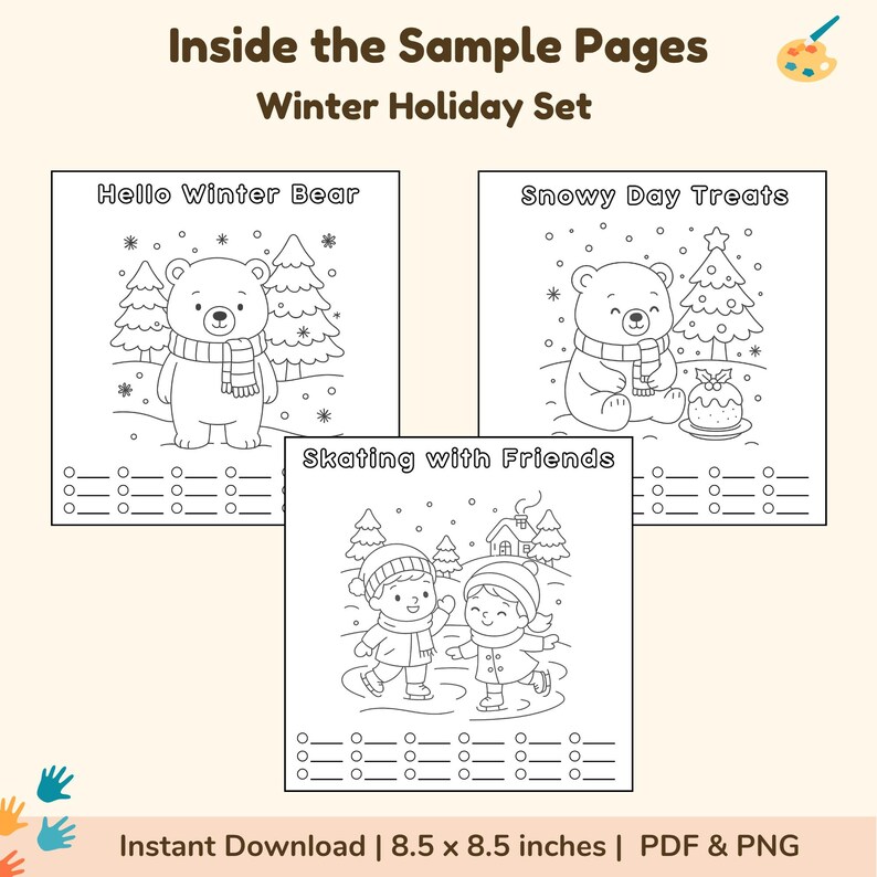 Winter Coloring Pages for Kids: Holiday Activity Bundle (digital ...