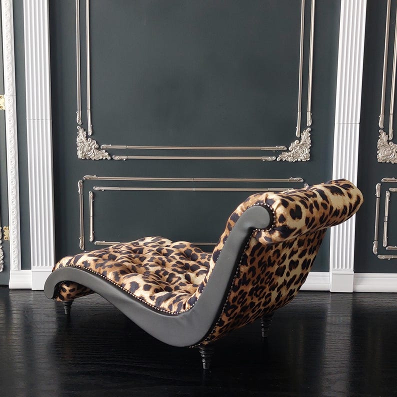 1/4 Chaise Lounge Wave Brown & Leopard Print for 16'' Dolls, Couch, BJD ...