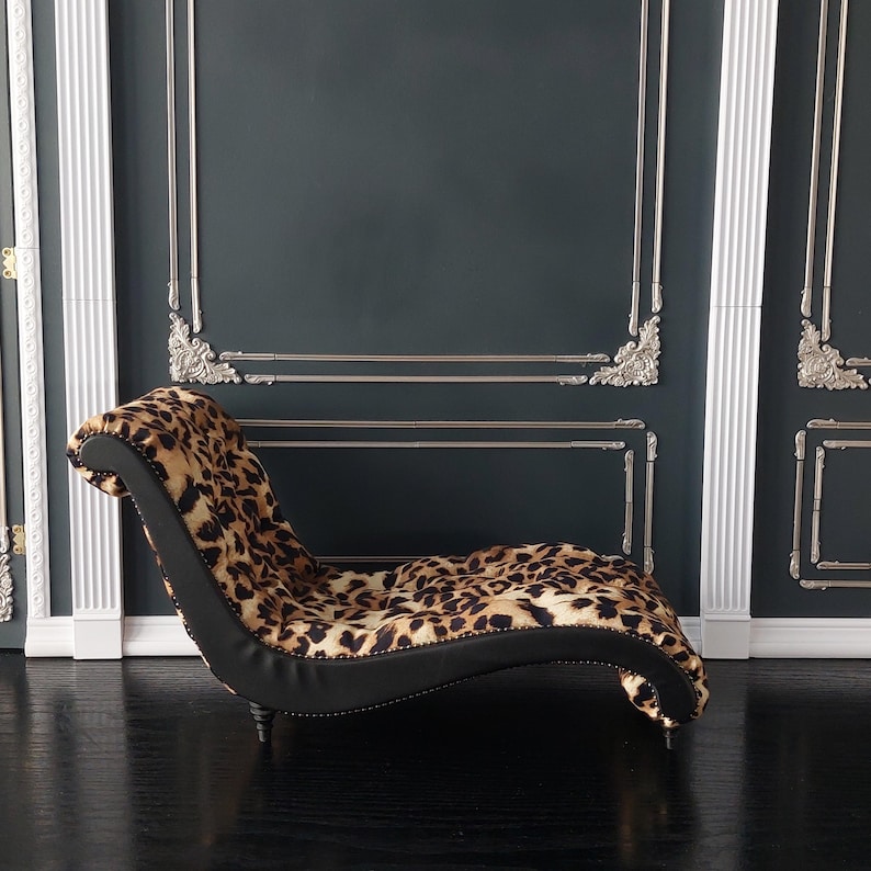 1/4 Chaise Lounge Wave Brown & Leopard Print for 16'' Dolls, Couch, BJD ...
