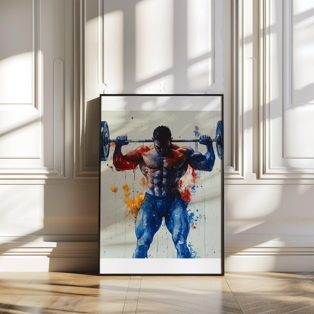 Gym Wall Art Print, Bodybuilding Fitness Painting, Muscle Man Artwork ...
