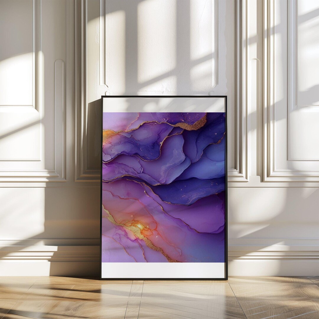 Abstract Purple and Gold Wall Art, Colourful Watercolour Print, Modern ...