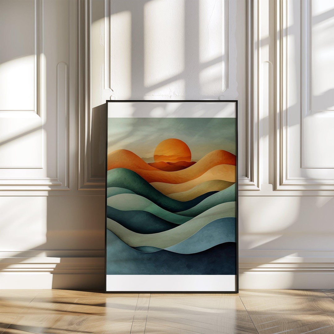 Abstract Sunset Landscape Wall Art, Modern Mountain Wall Décor ...