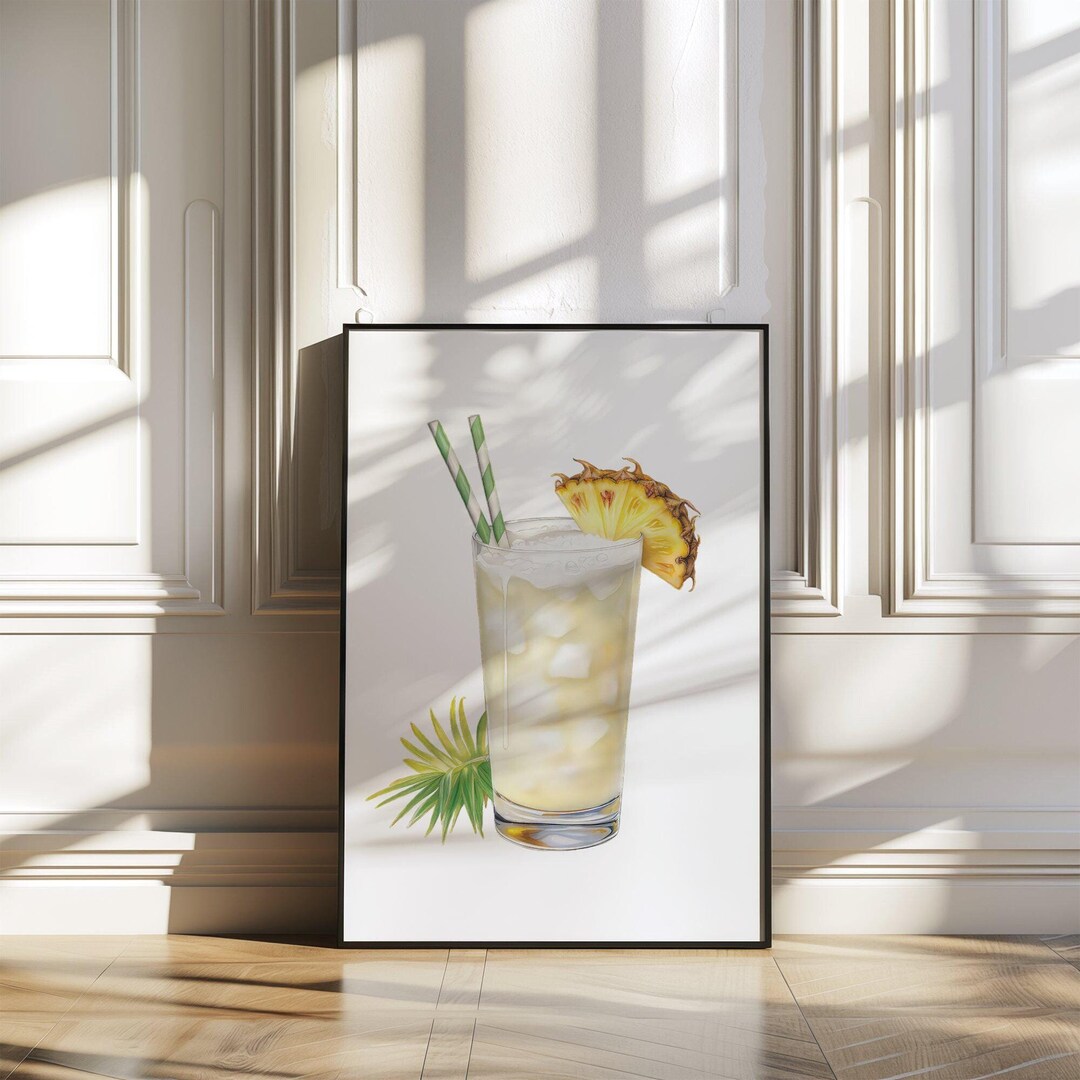 Tropical Piña Colada Printable Wall Art, Vibrant Cocktail Drink Poster ...