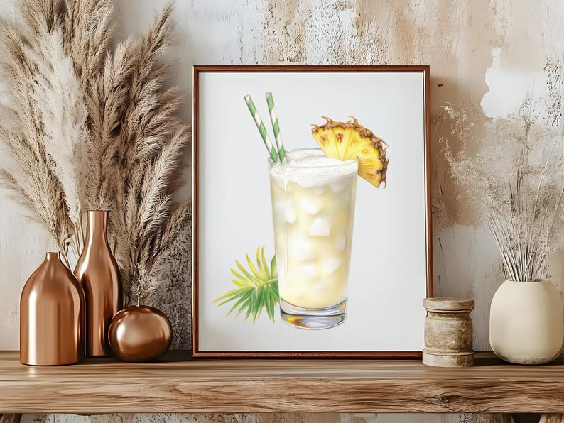 Tropical Piña Colada Printable Wall Art, Vibrant Cocktail Drink Poster ...