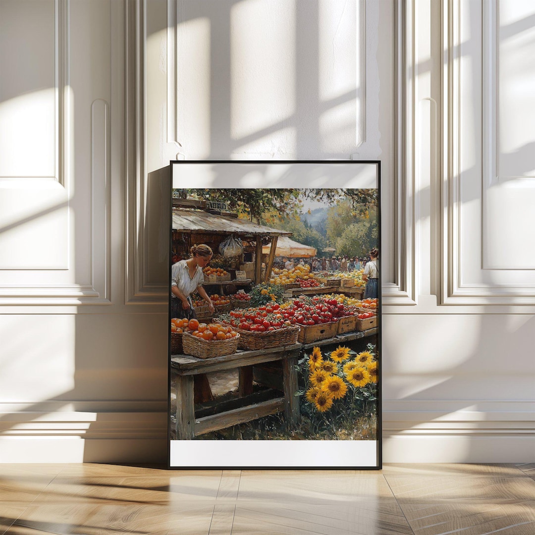 Vibrant Market Stall Wall Art, Rustic Farmers Market Print, Sunflowers ...