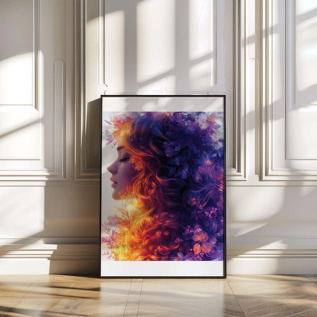 Artistic Female Profile Wall Art Print, Dreamy Woman Portrait ...