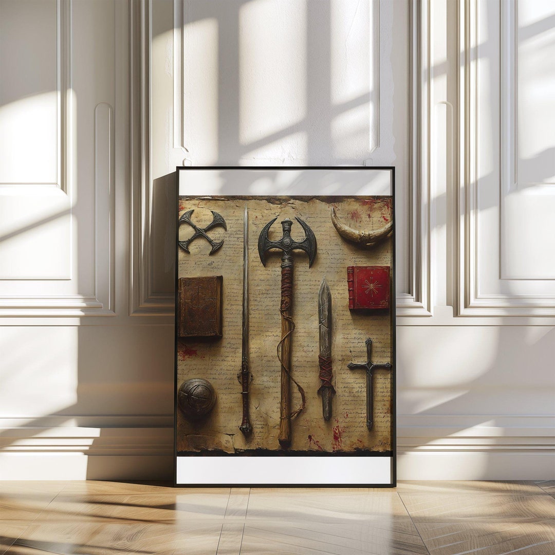 Medieval Weaponry Artwork, Antique Armour Display, Historical Wall Art ...