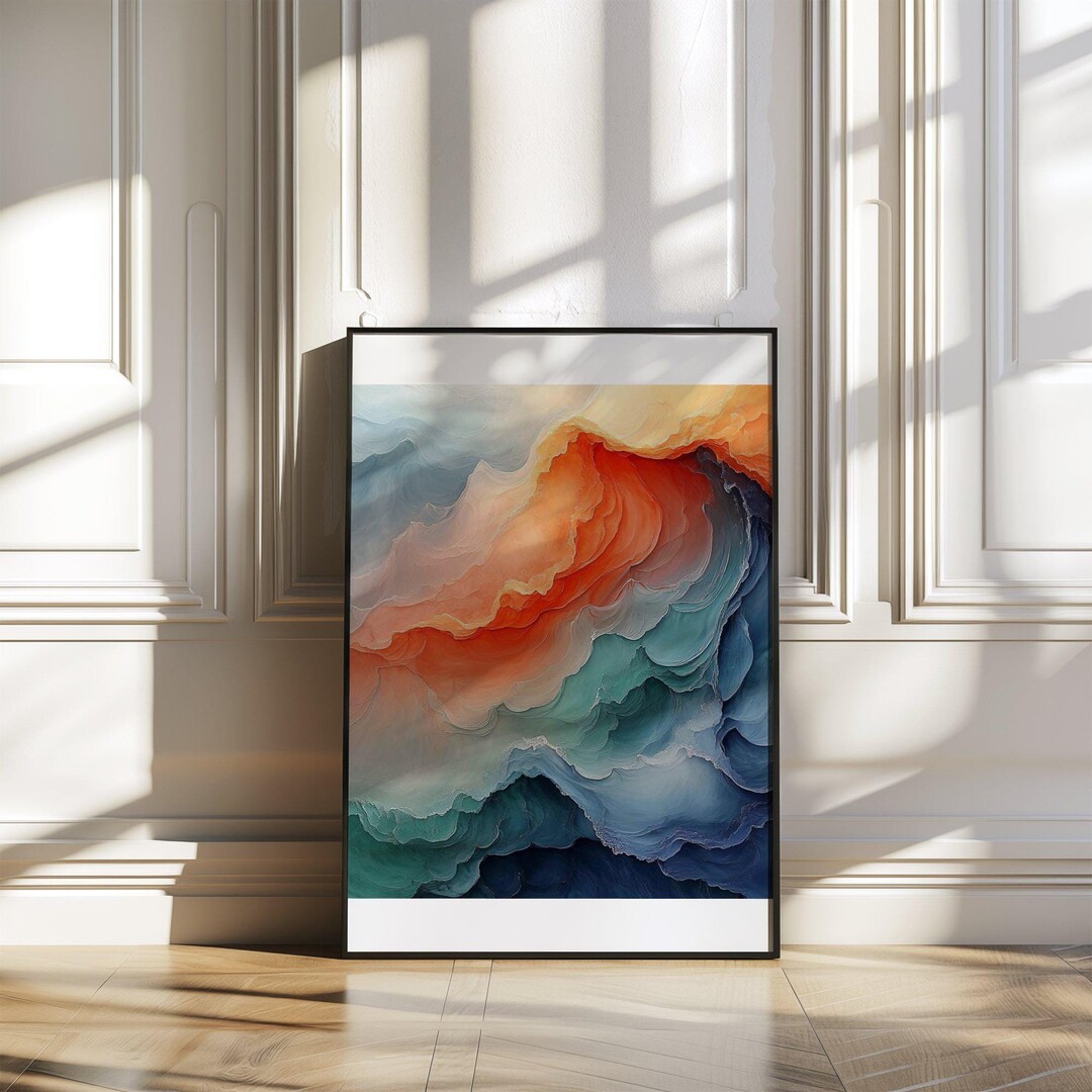 Abstract Wave Wall Art, Colourful Ocean Print, Large Wave Painting ...