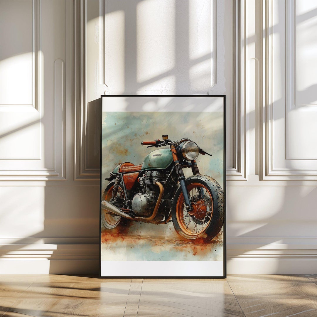 Vintage Motorcycle Art Print, Retro Bike Wall Art, Custom Motorbike ...