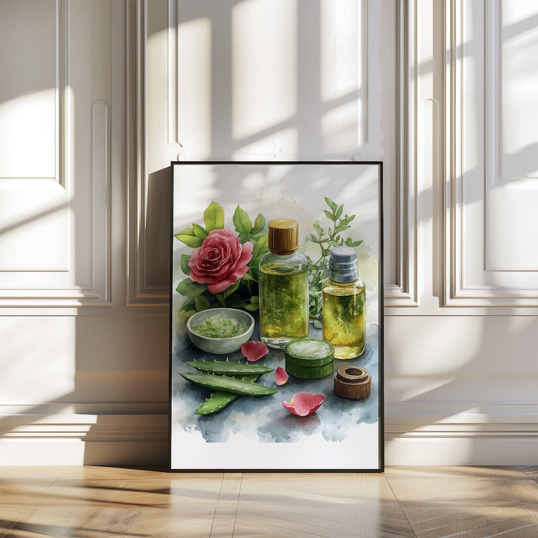 Botanical Essential Oils Art Print, Aromatherapy Wall Décor, Herbal ...