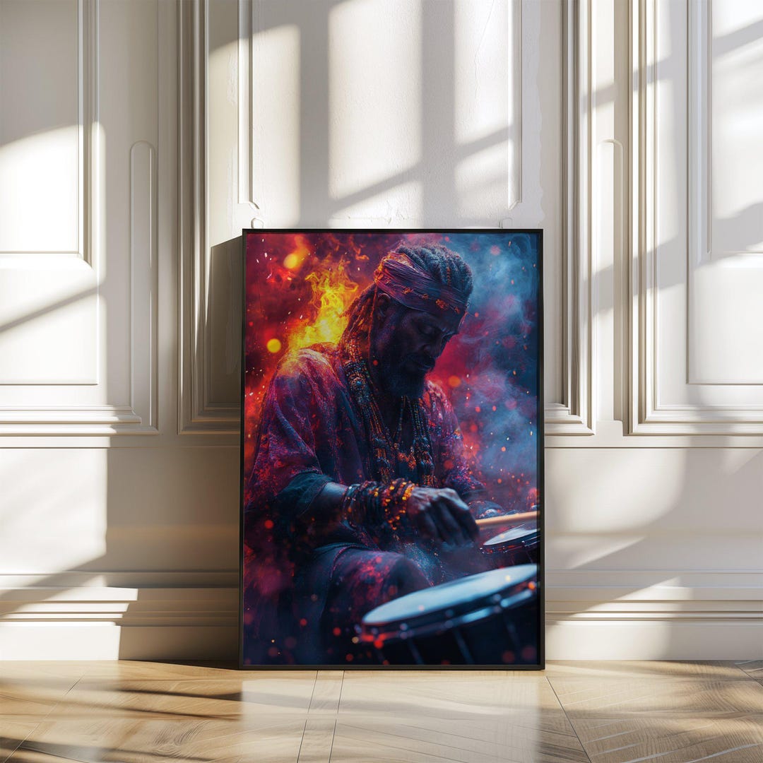 Vibrant Drummer Wall Art Print or Stretched Canvas, Music Themed Art ...