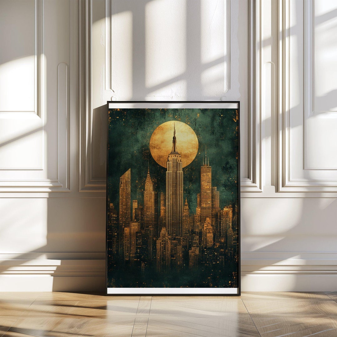 Golden Cityscape Print, Modern Wall Art Décor, Urban Art Print, Large ...