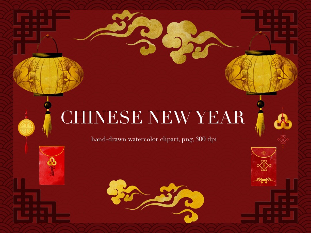 Chinese New Year Clip Art, Chinese Watercolor Clip Art Set, Lunar New ...