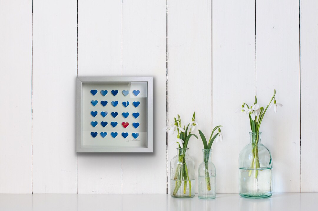 Blue Hearts | Heart Art | Gift | Shadow Box | Home Decor Wall Art ...