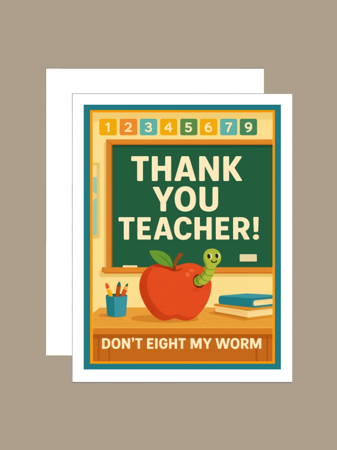 Thank You Teacher Card: Apple & Worm Whimsical Greeting - Etsy