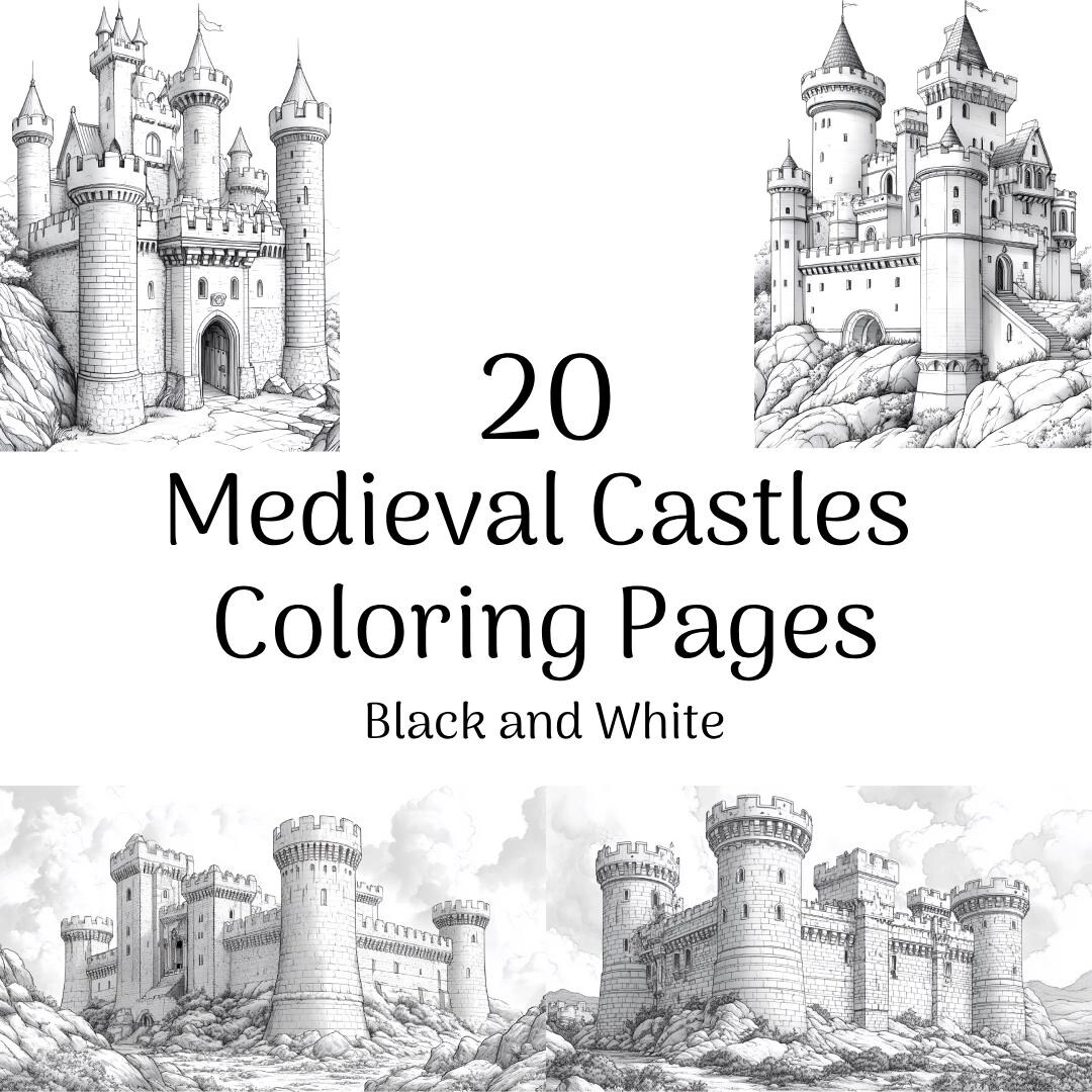 20 Coloring Pages With Medieval Castles - Etsy