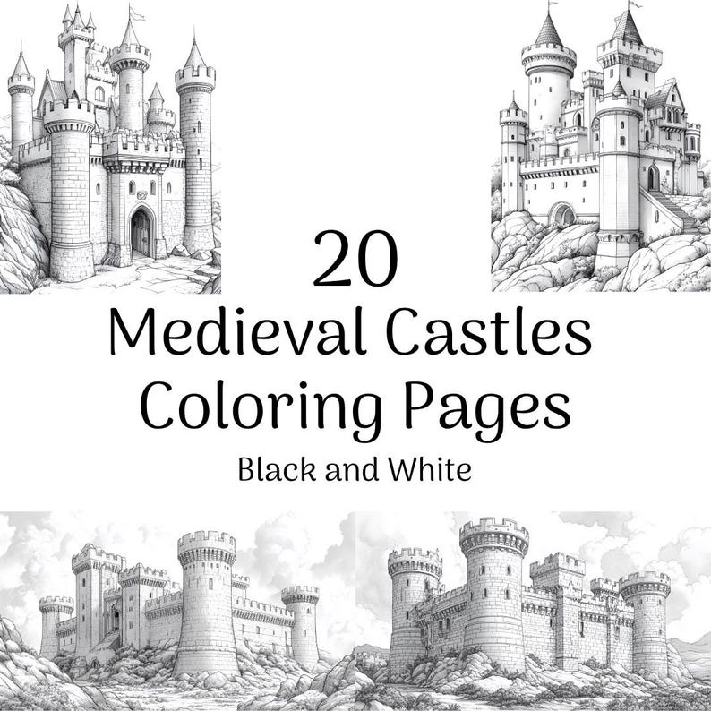 20 Coloring Pages With Medieval Castles - Etsy