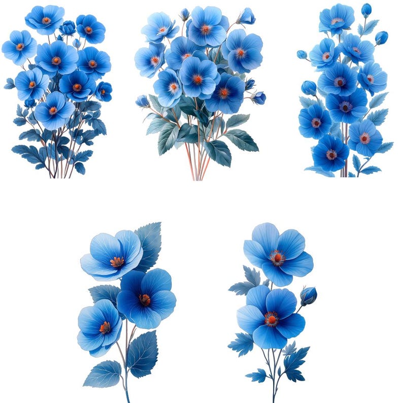 20 Pictures. Watercolor Blue Flowers - Etsy