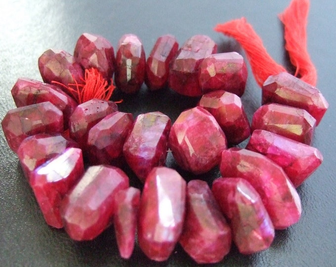 1/2 Strand - Blood Ruby Red Moonstone Sliced Faceted Nuggets - (no ...