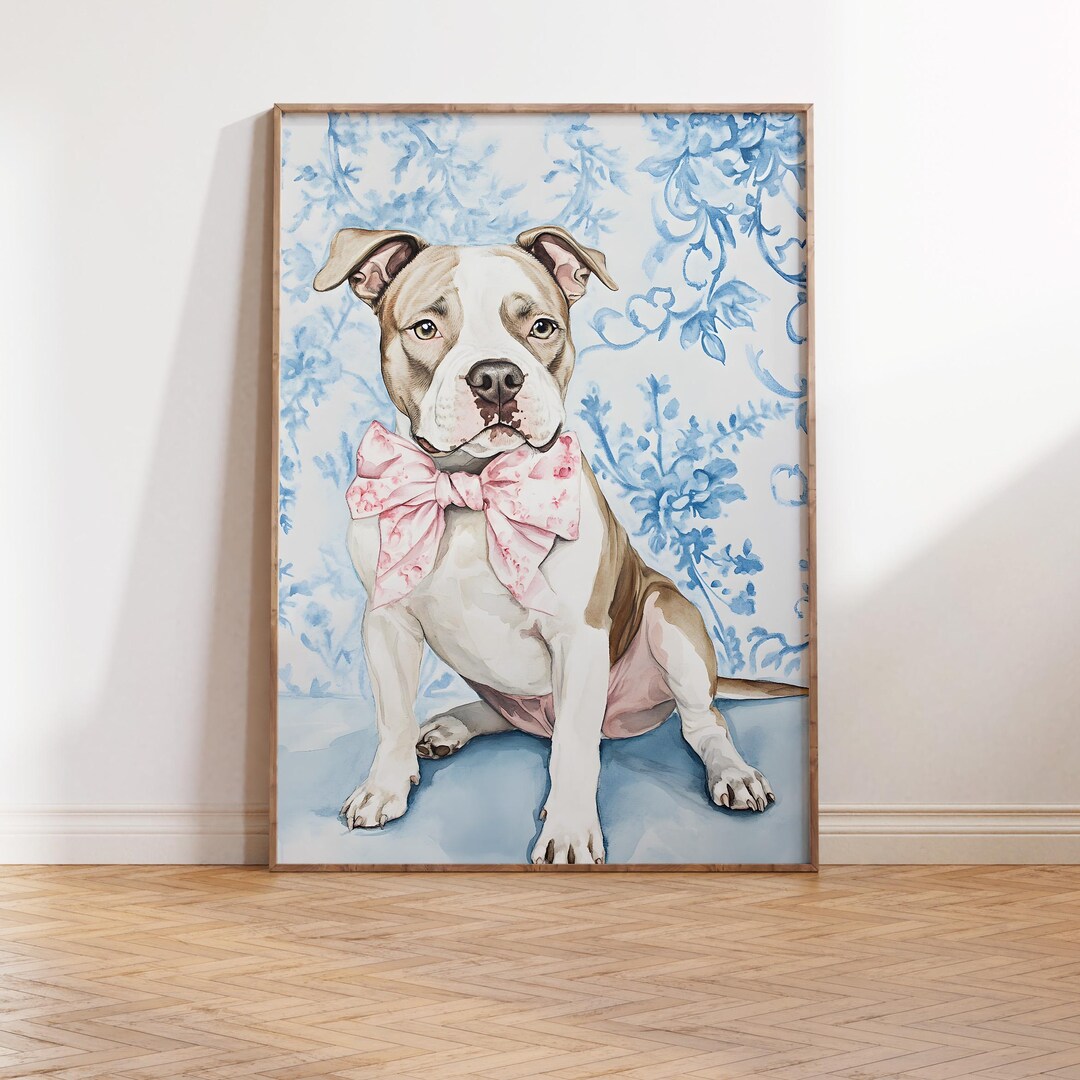 Pitbull Art - Amstaff Terrier Dog Pink Bow Coquette Print - Pit Bull ...