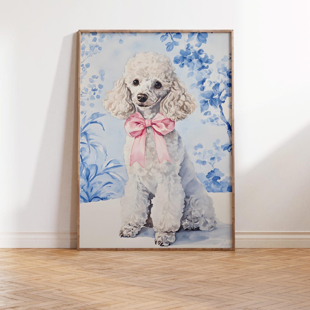 Poodle Art - Toy Mini Dog Pink Bow Coquette Print - Doodle Chinoiserie ...