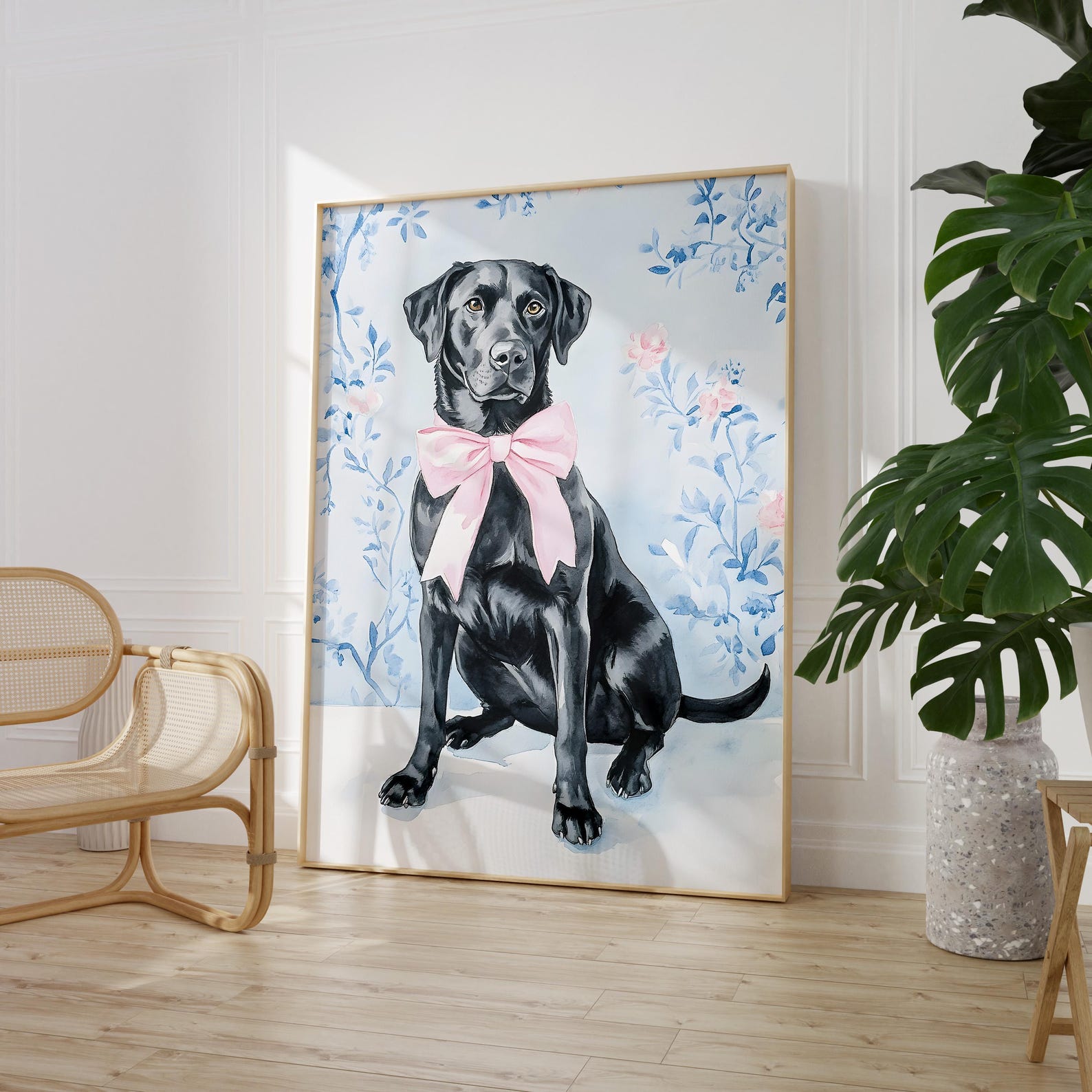 Labrador Art - Black Lab Dog Pink Coquette Print - Chinoiserie Digital ...