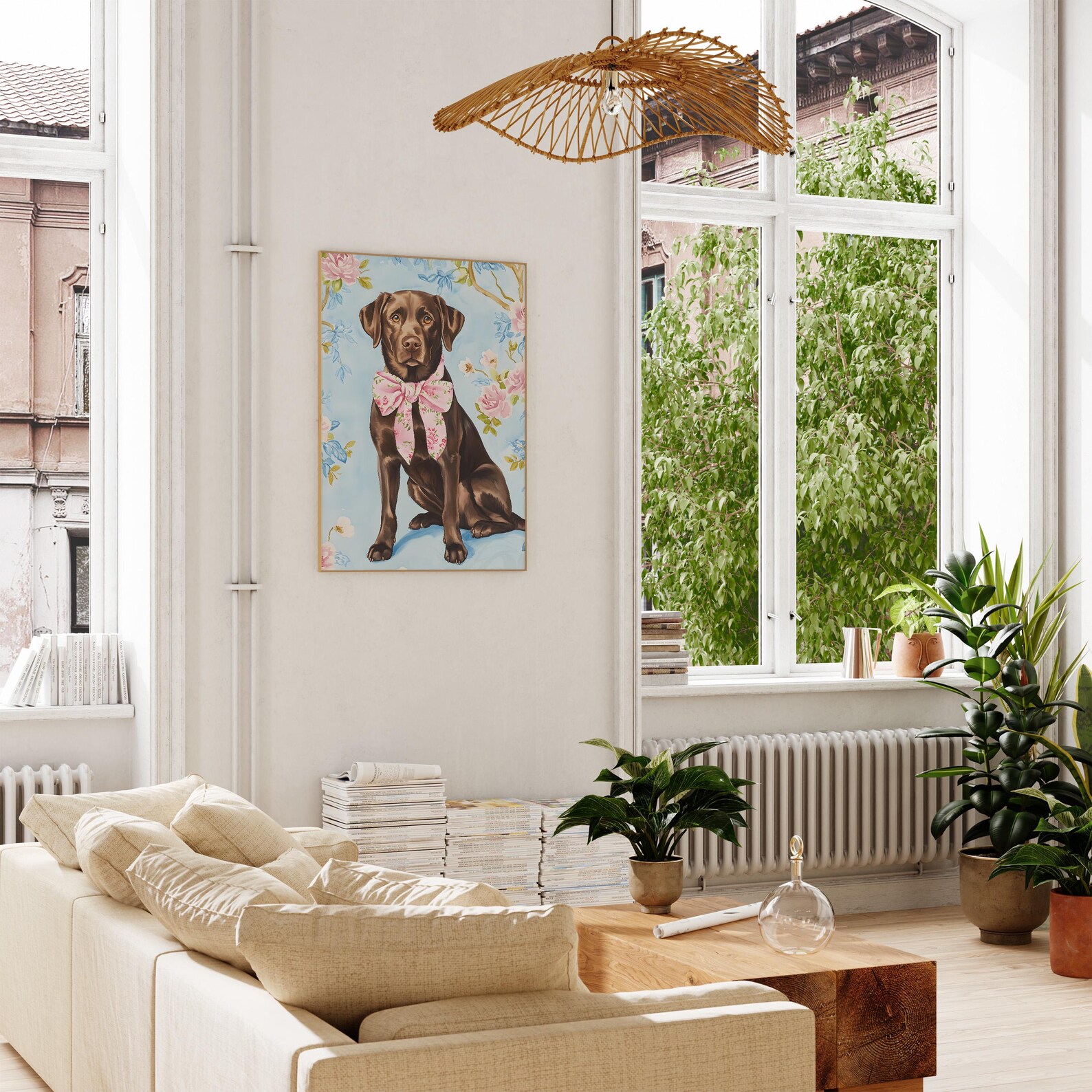 Labrador Art - Chocolate Lab Dog Pink Coquette Print - Chinoiserie ...