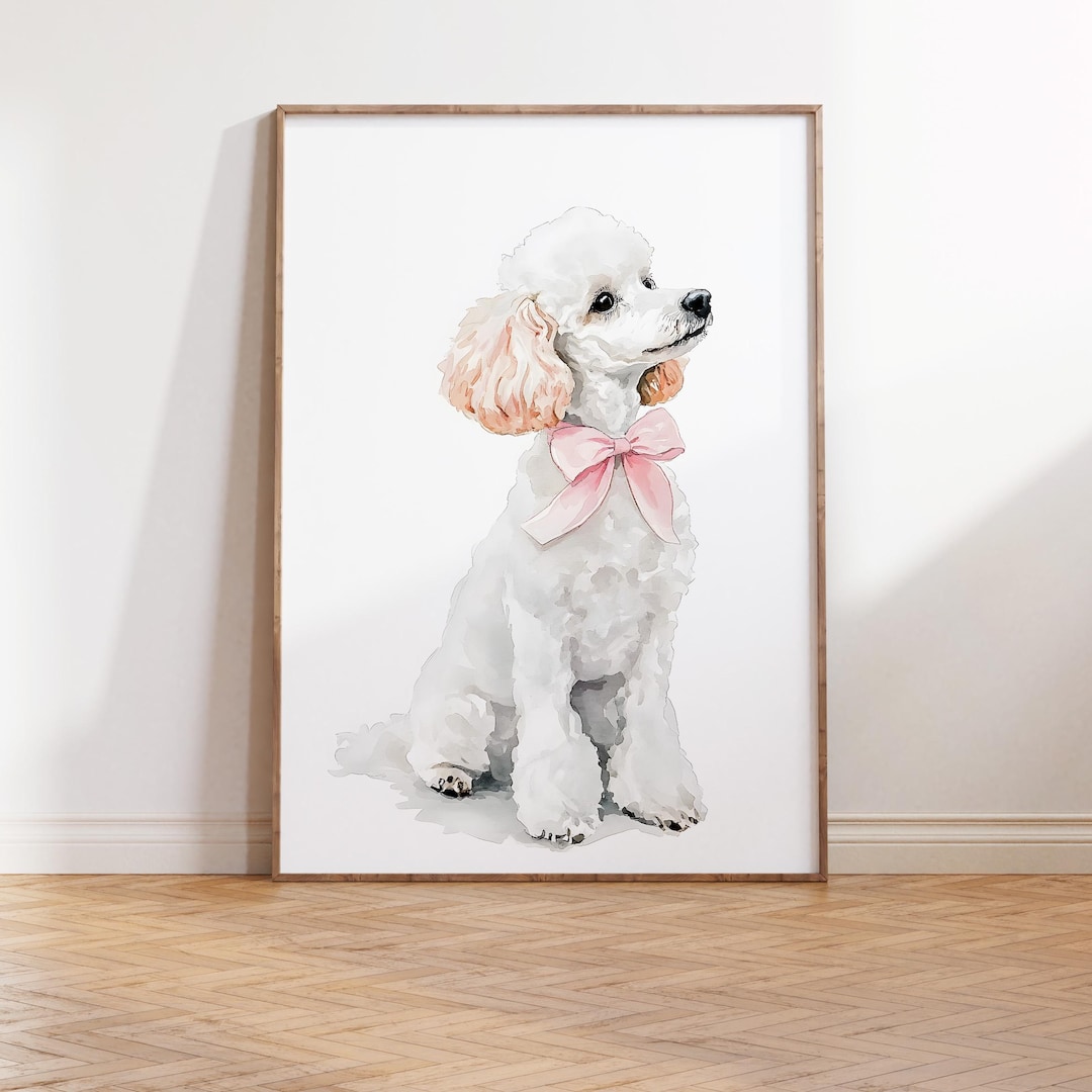 Poodle Art - Toy Mini Dog Pink Bow Coquette Print - Doodle Portrait ...