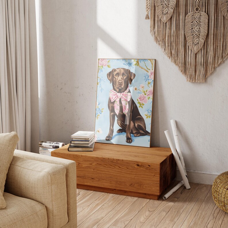 Labrador Art - Chocolate Lab Dog Pink Coquette Print - Chinoiserie ...