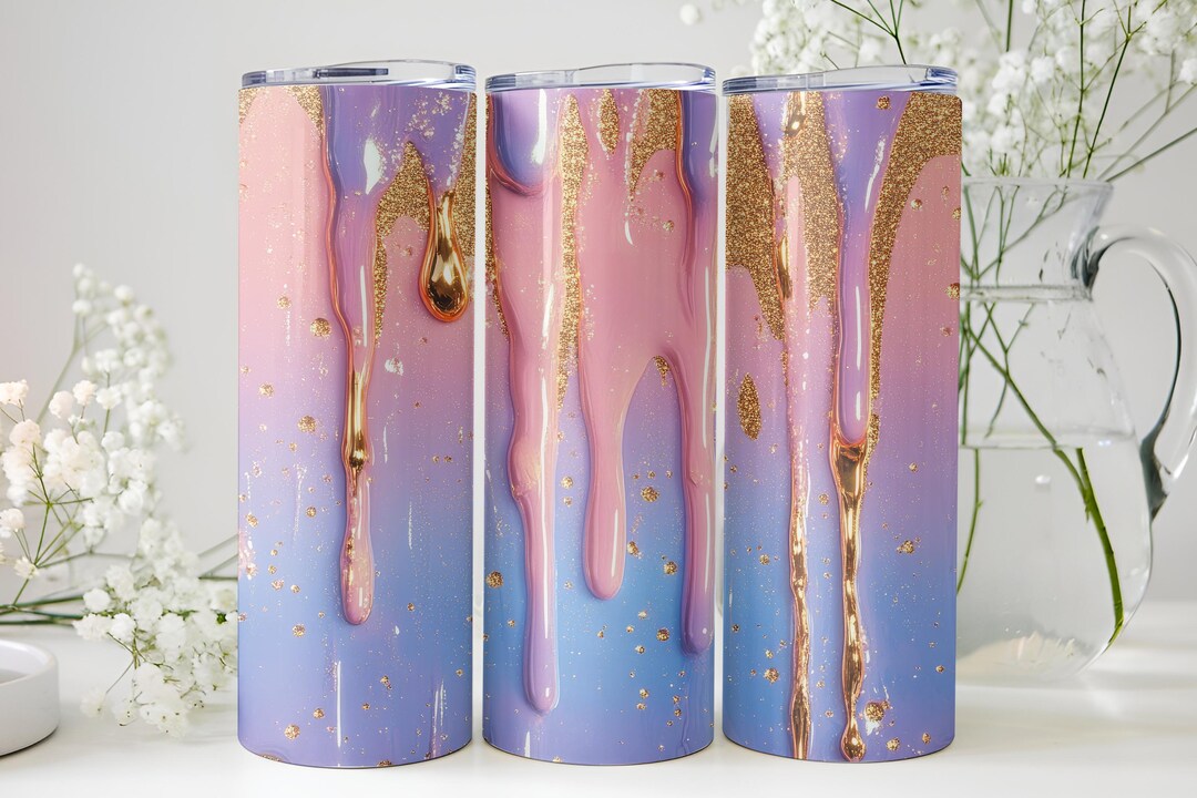 Pink Purple Gold Drip Tumbler Wrap, Luxury Dripping Gold Glitter ...