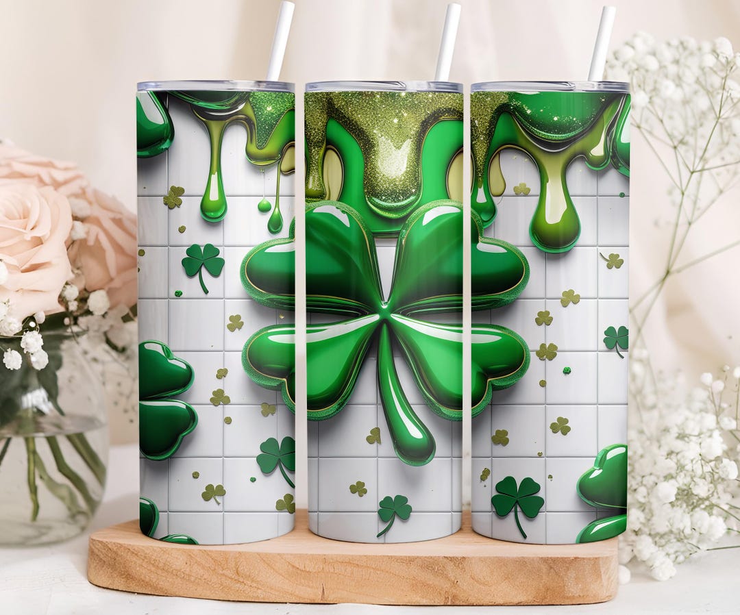 Glossy Shamrock & Dripping Gold 3D Tumbler Wrap, 20oz Skinny St ...