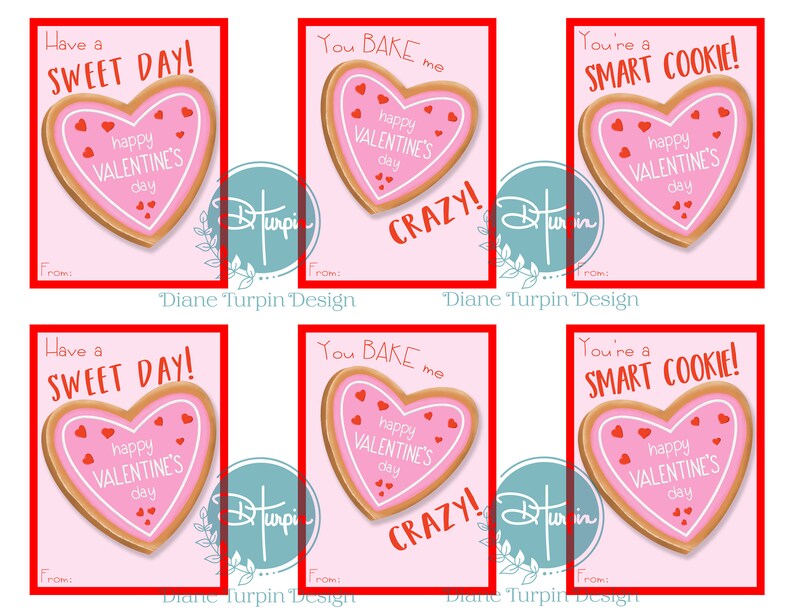 Heart Cookie Valentine Cards | INSTANT DOWNLOAD | Kids Valentines Day ...