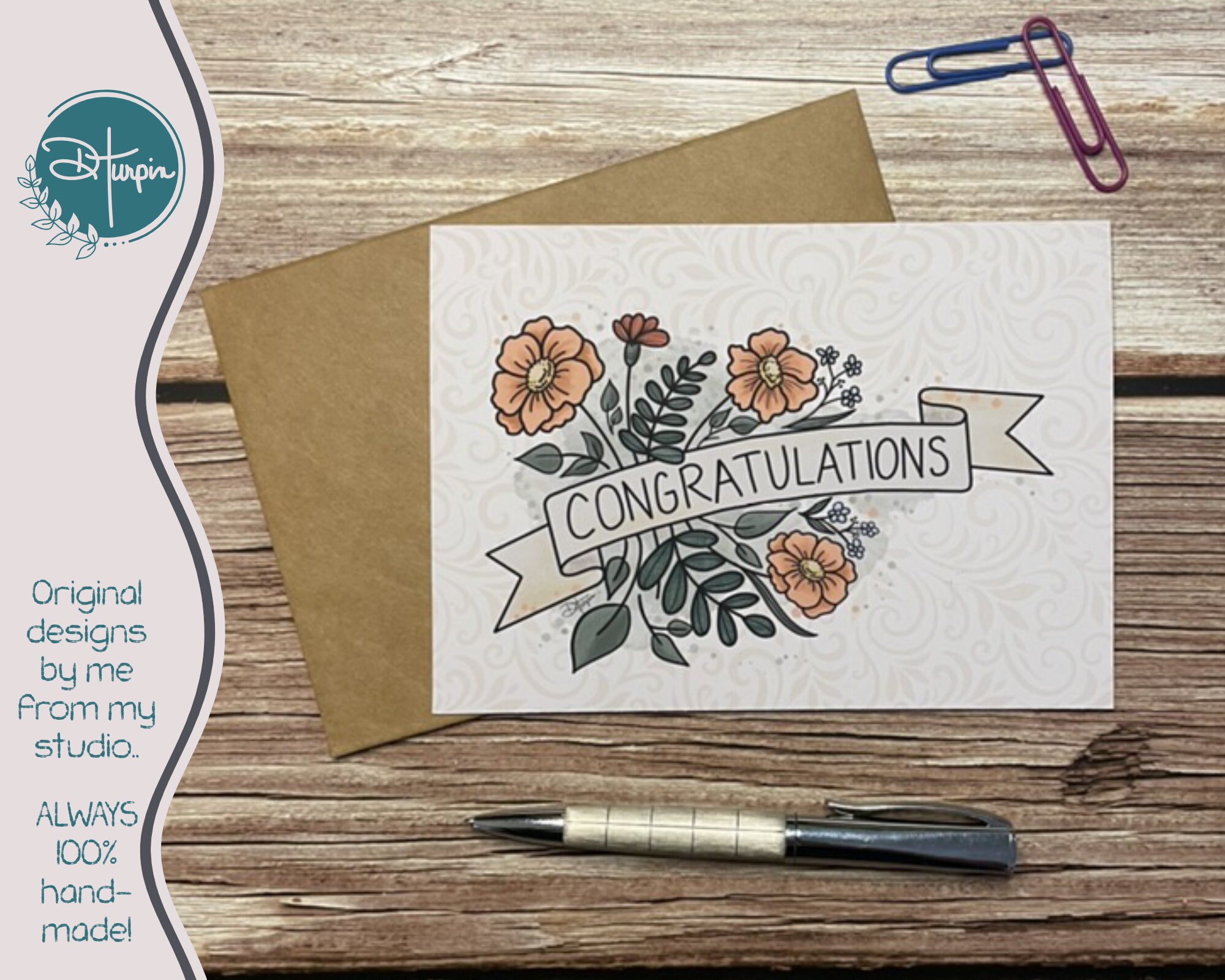 Hand-drawn Floral Doodle Congratulations Card | Cottage-core Design ...