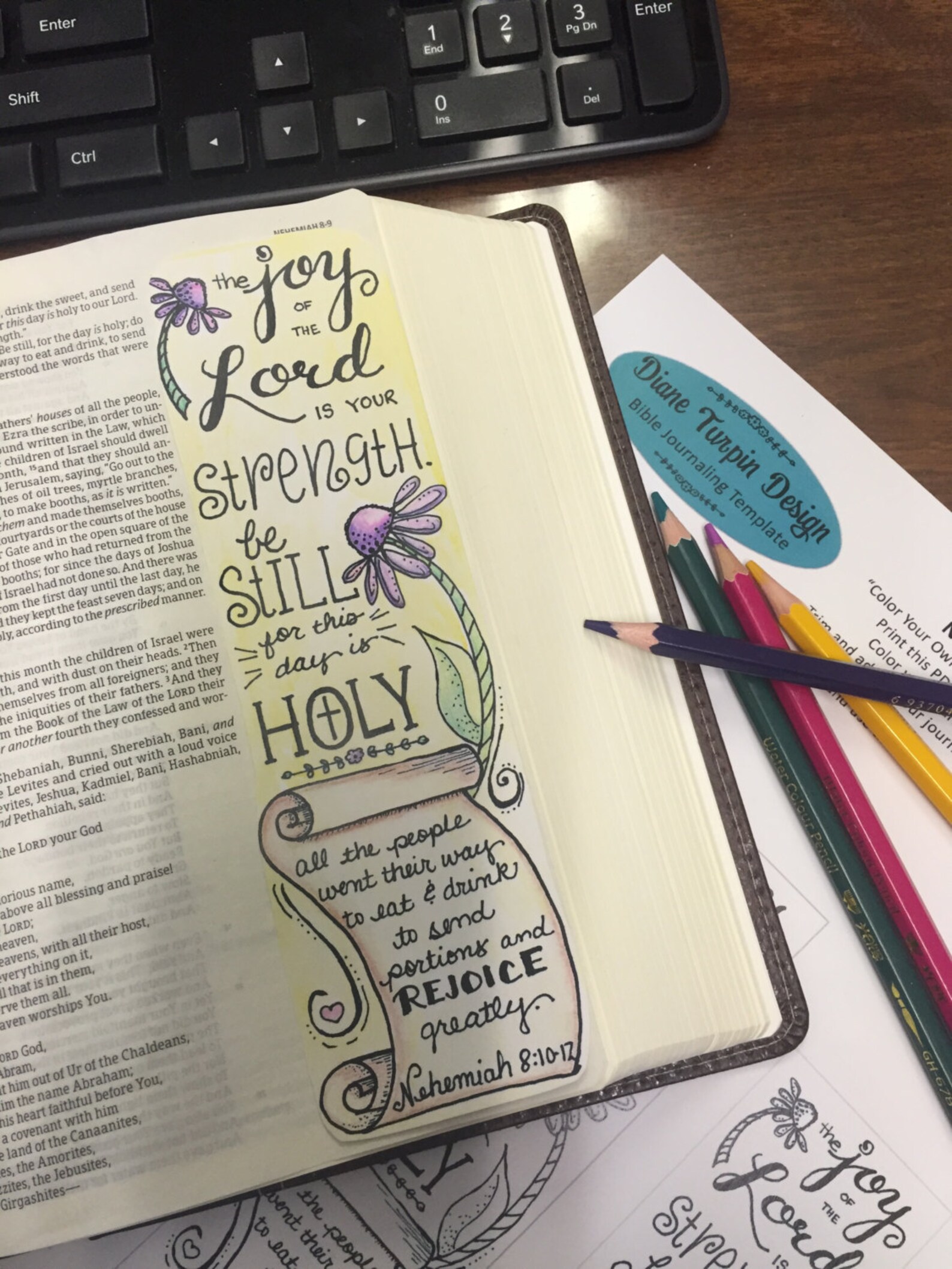 Bible Journaling Verse Art - Margin Art - Bookmark Featuring Nehemiah 8 ...