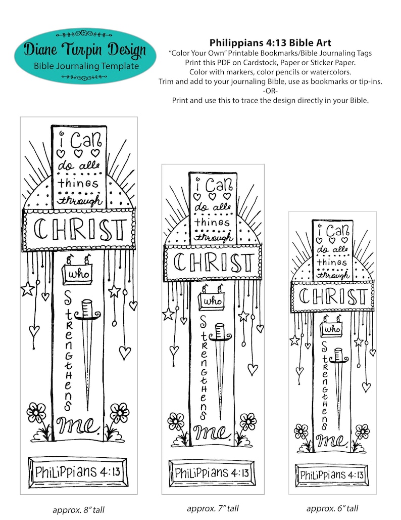Bible Journaling Verse Art Margin Art Bookmark Featuring Philippians 4: ...