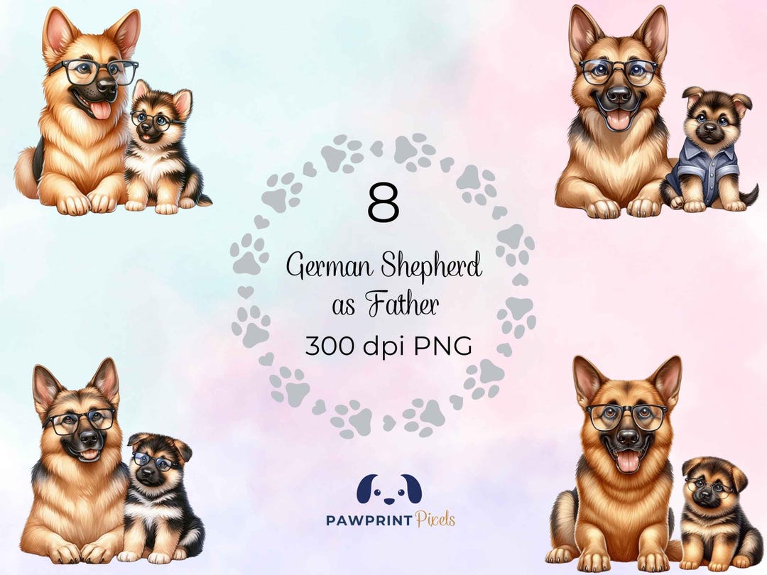German Shepherd as Father PNG Files | Beautiful Dog Dad and Pup Digital ...