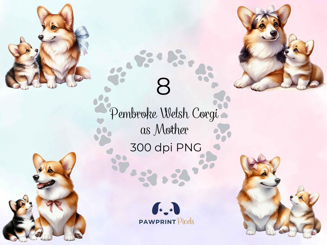 Pembroke Welsh Corgi as Mother PNG File, Adorable Dog Mum and Pup ...