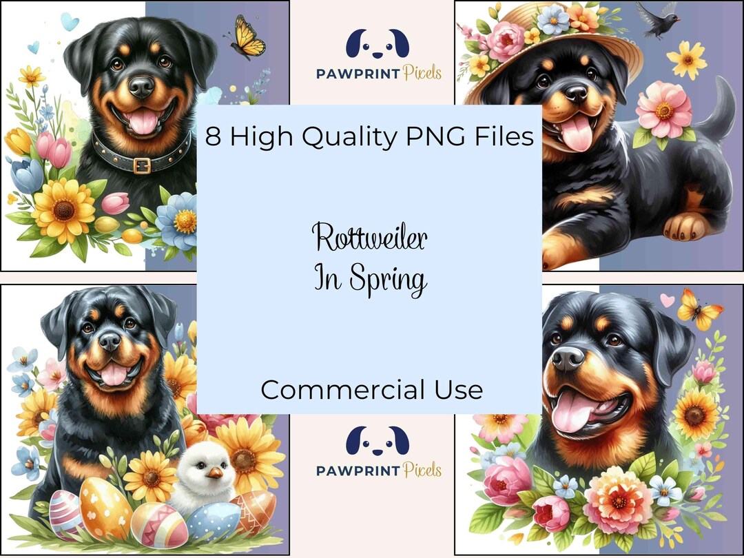 Rottweiler in Spring PNG File, Darling Dog With Flowers Digital Image ...