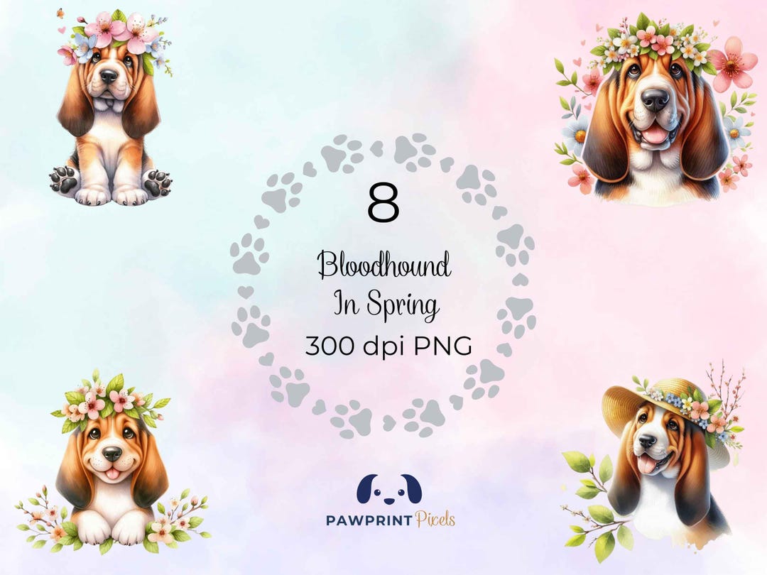 Bloodhound in Spring PNG File, Memorable Dog With Flowers Digital Image ...