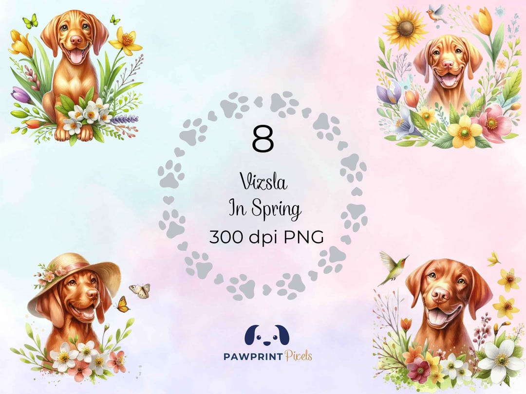 Vizsla in Spring PNG File, Darling Dog With Flowers Digital Image, 300 ...