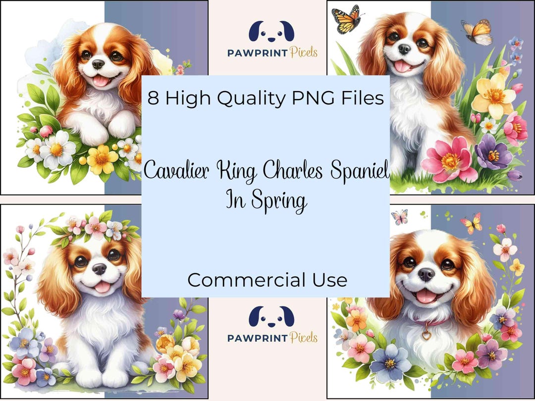 Cavalier Spaniel in Spring PNG File, Adorable Dog With Flowers Digital ...