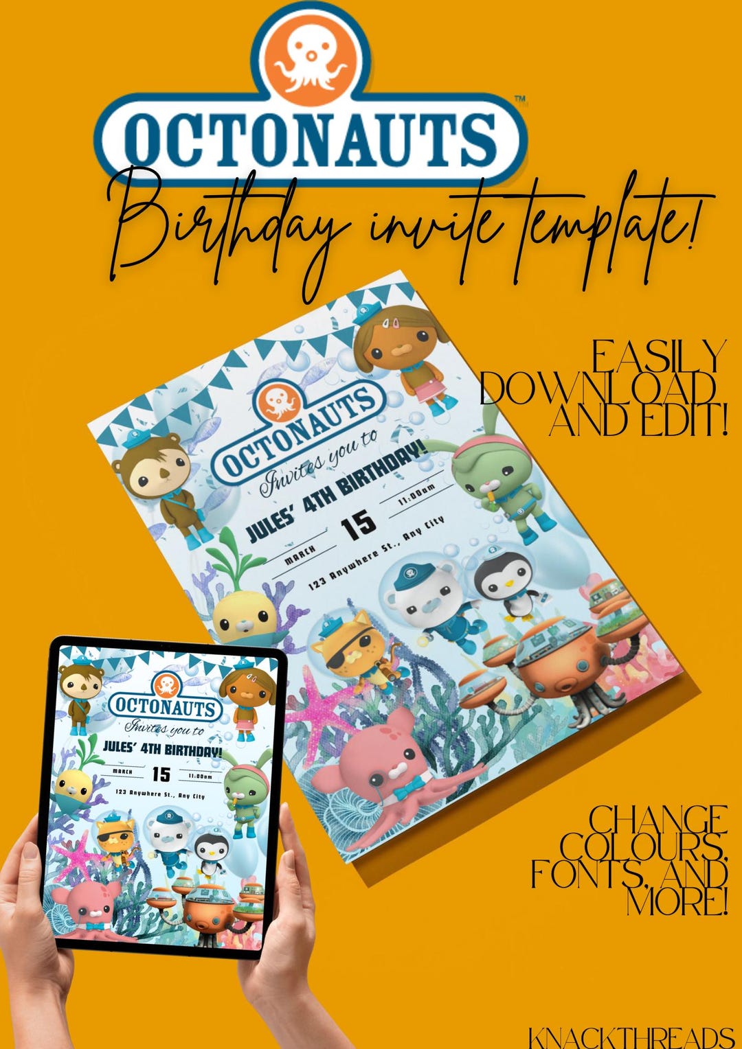 OCTONAUTS Birthday Invitation - Editable Digital Download. Edit and ...