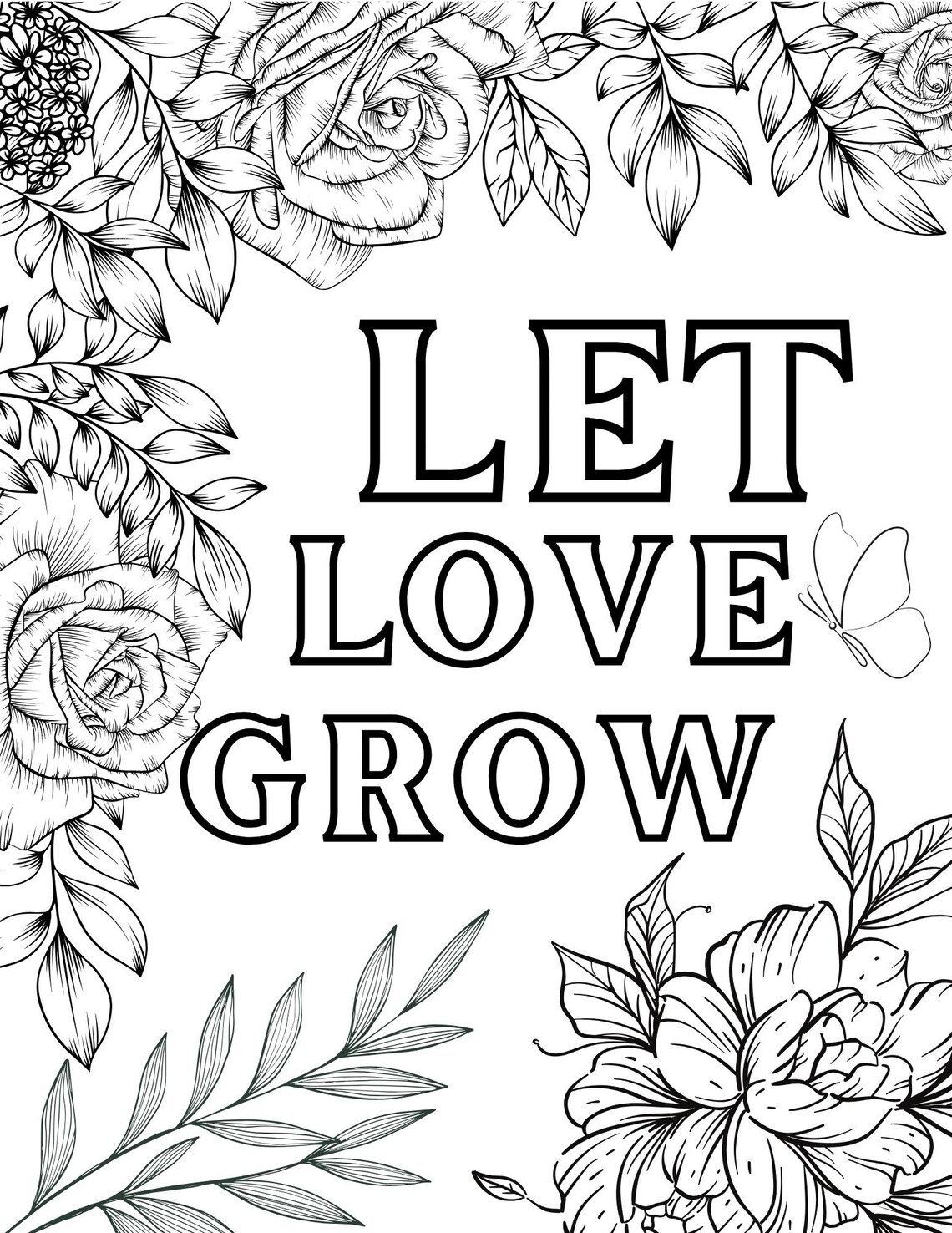 Coloring Page "let Love Grow" - Etsy