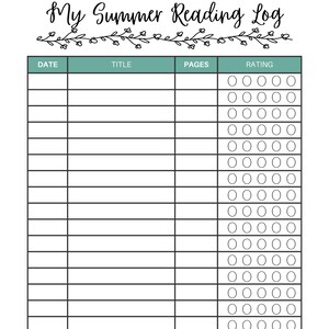 Printable Summer Reading Log - Etsy
