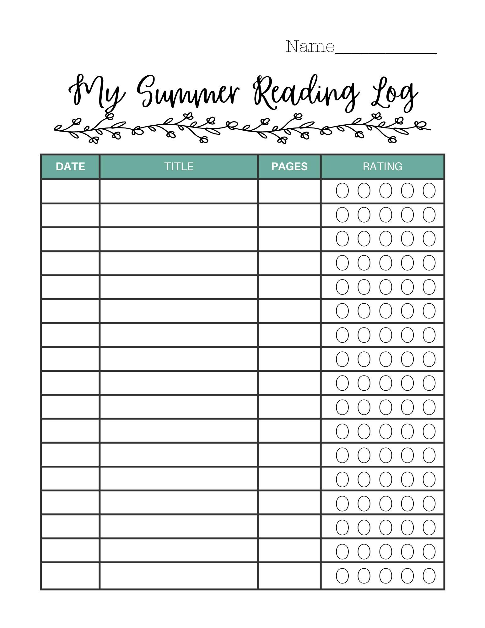 Printable Summer Reading Log - Etsy