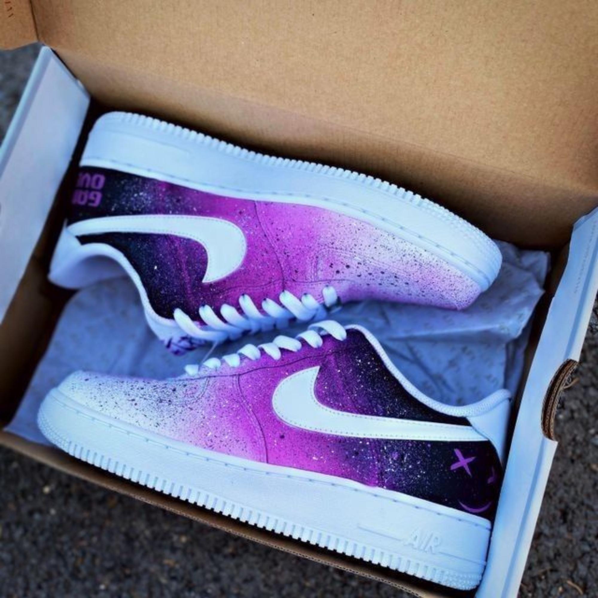 Custom Galaxy Air Force 1 Shoes | Purple Space Theme AF1 | Hand-painted ...