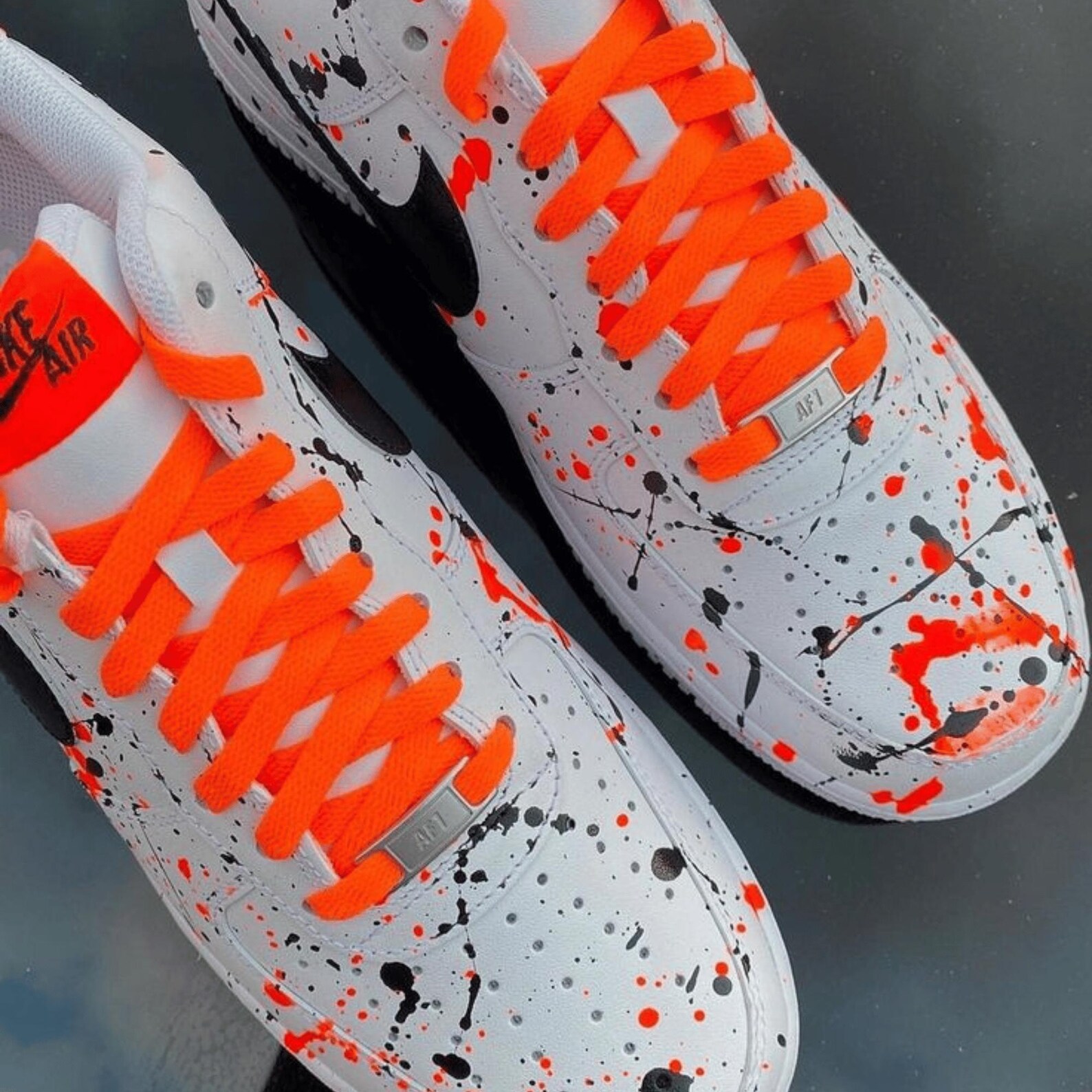 Custom Splatter Paint Air Force 1 | Hand Painted Black & Orange Drip ...